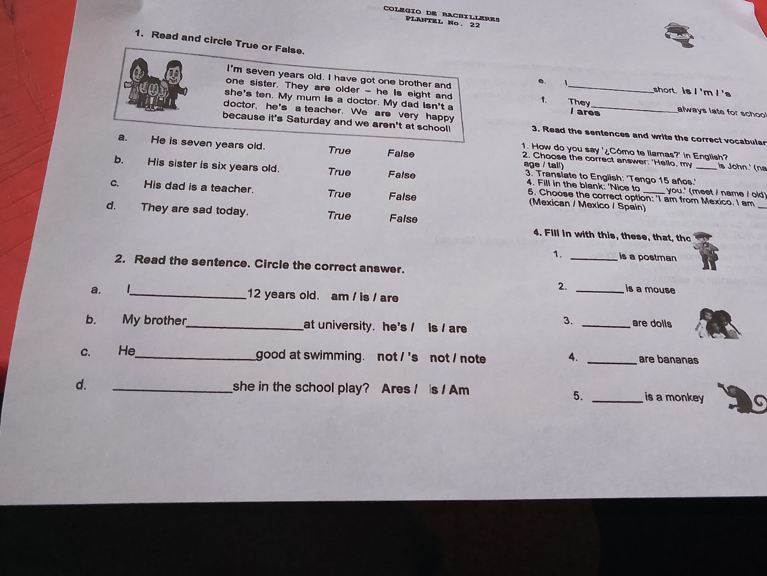 1. Read and circle True or False. I'm seven | StudyX