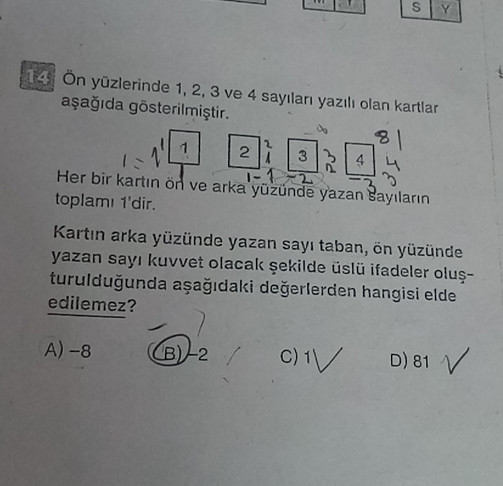 Ön yüzlerinde 1, 2, 3 ve 4 sayıları yazılı | StudyX