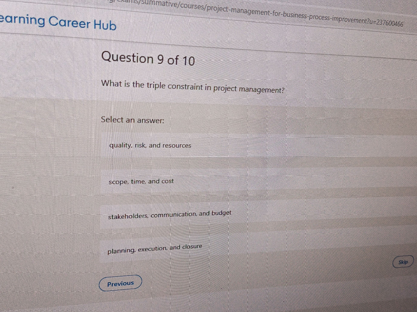What is the triple constraint in project | StudyX