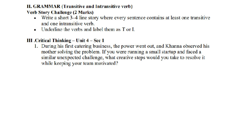 II. GRAMMAR (Transitive and Intransitive | StudyX