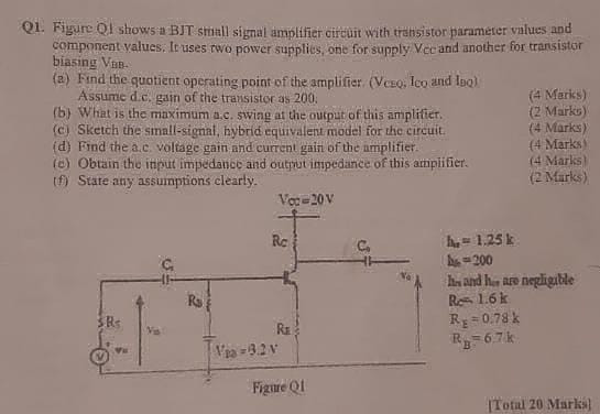 Q1. Figure Q1 shows a BJT small signal | StudyX