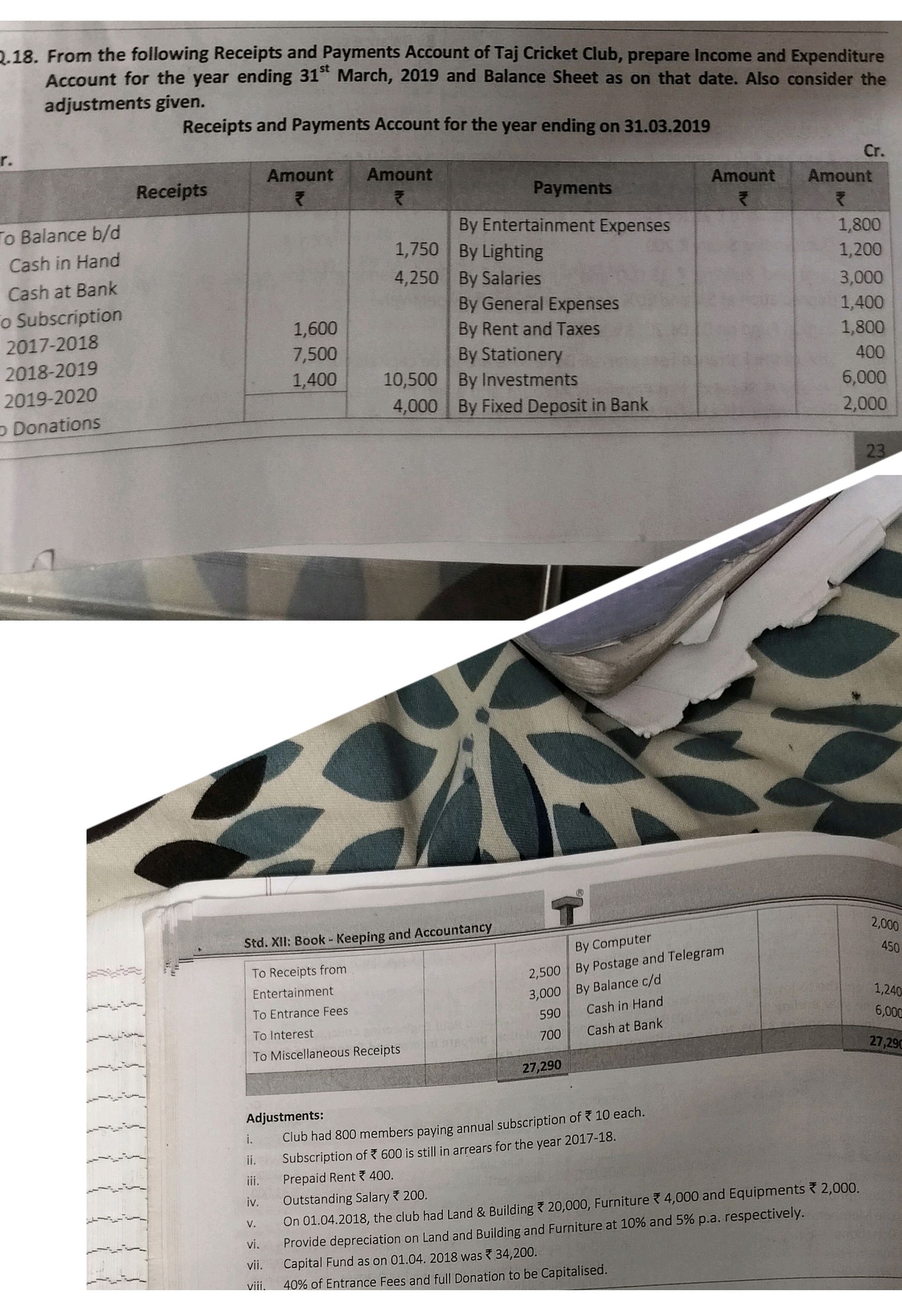 From the following Receipts and Payments | StudyX