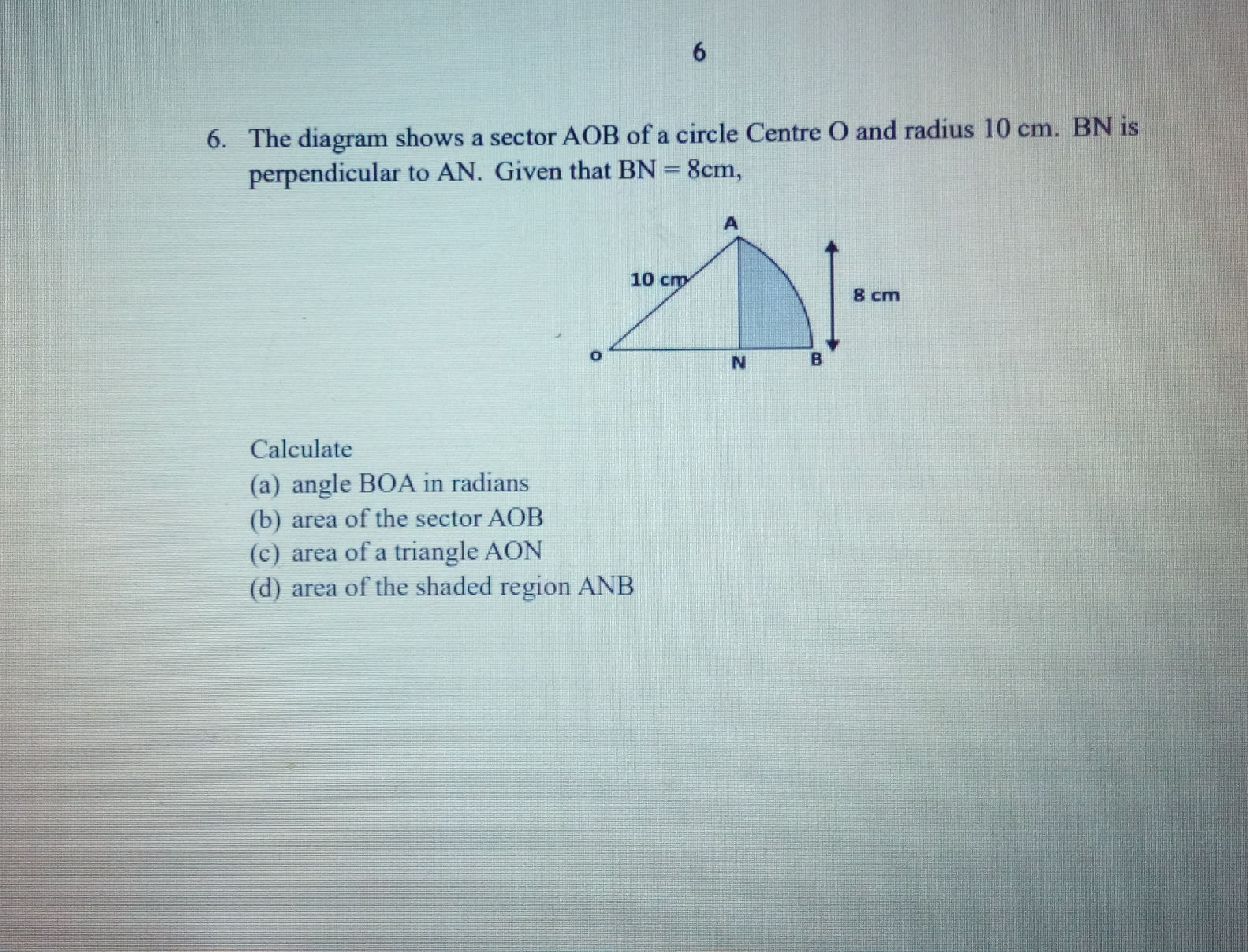 6. The diagram shows a sector AOB of a | StudyX