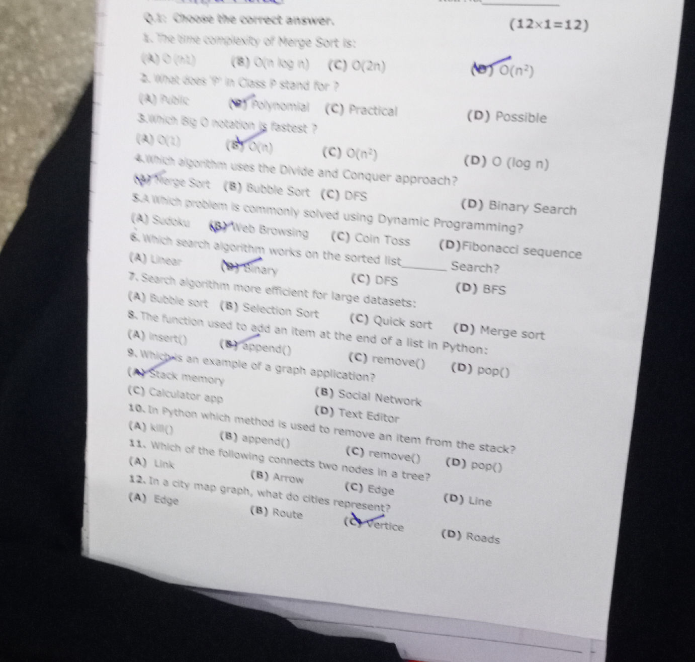 Q. Choose the correct answer. (12×1=12) 1. | StudyX