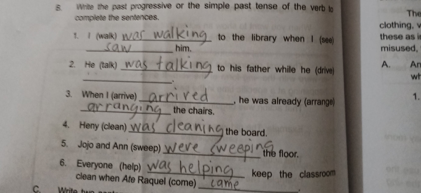 B. Write the past progressive or the simple | StudyX