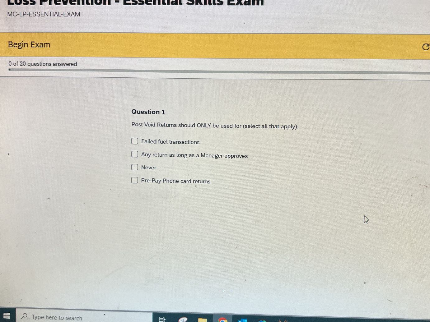 Post Void Returns should ONLY be used for | StudyX