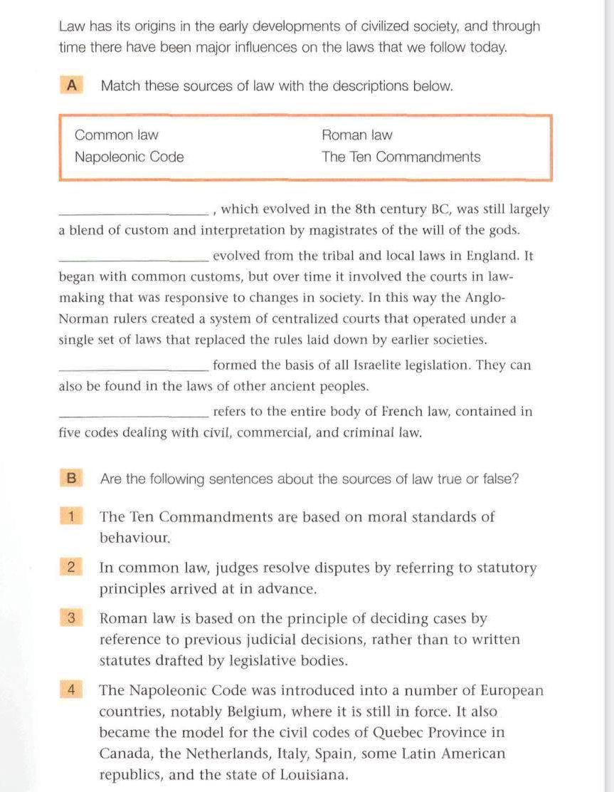 A Match these sources of law with the | StudyX