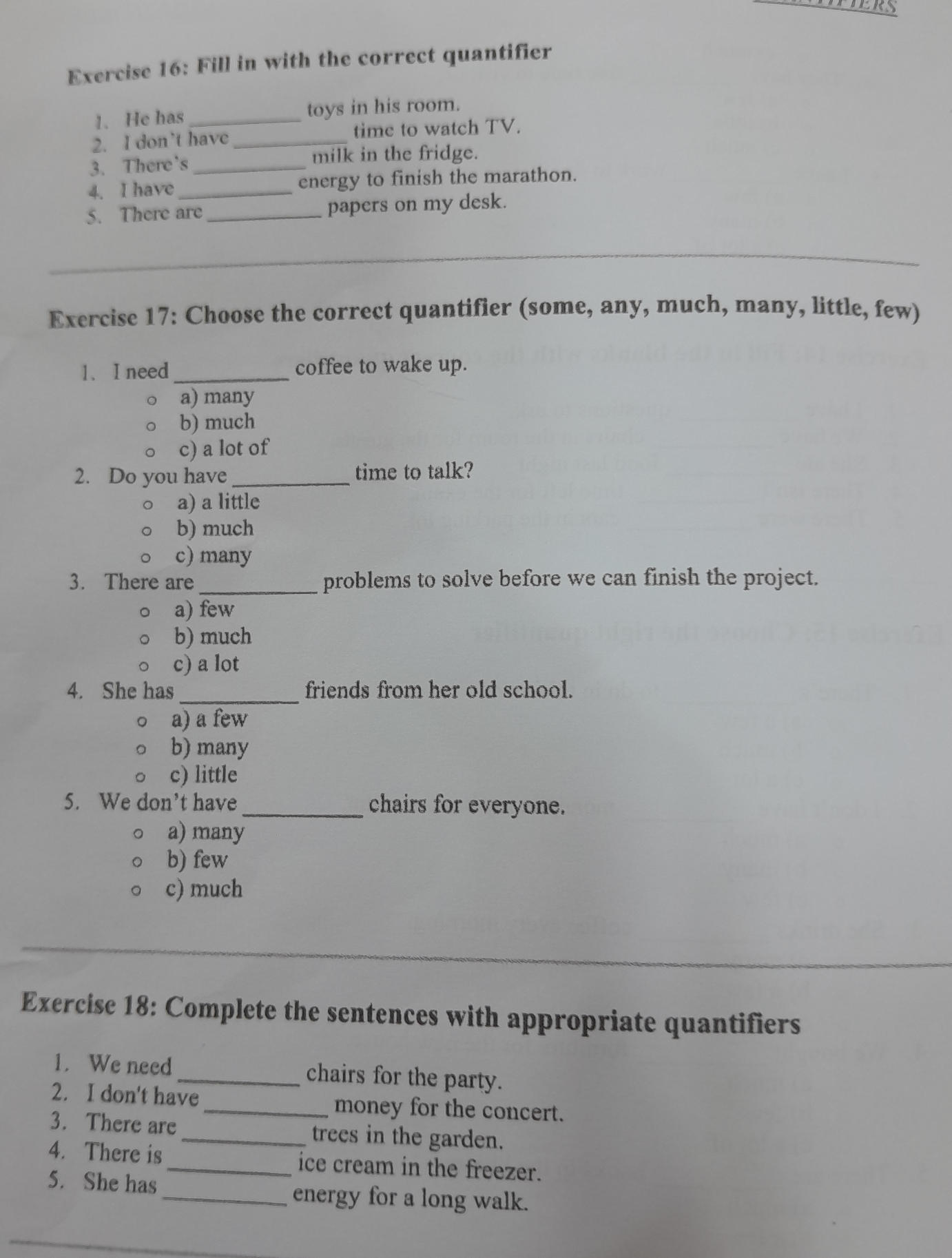 Exercise 17: Choose the correct quantifier | StudyX
