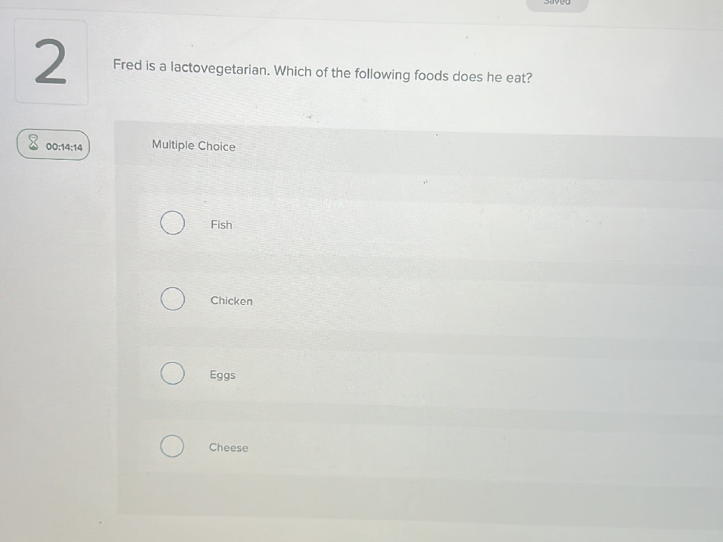 Fred is a lactovegetarian. Which of the | StudyX