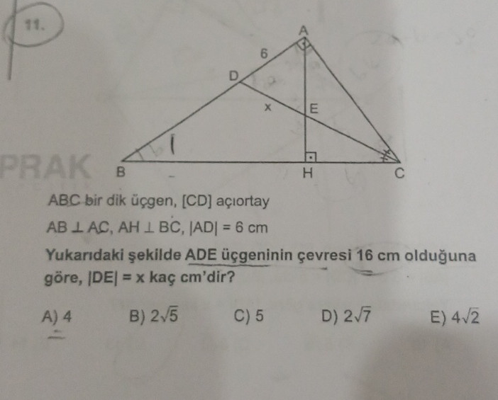 ABC bir dik üçgen, [CD] açıortay AB ⊥ AC, | StudyX