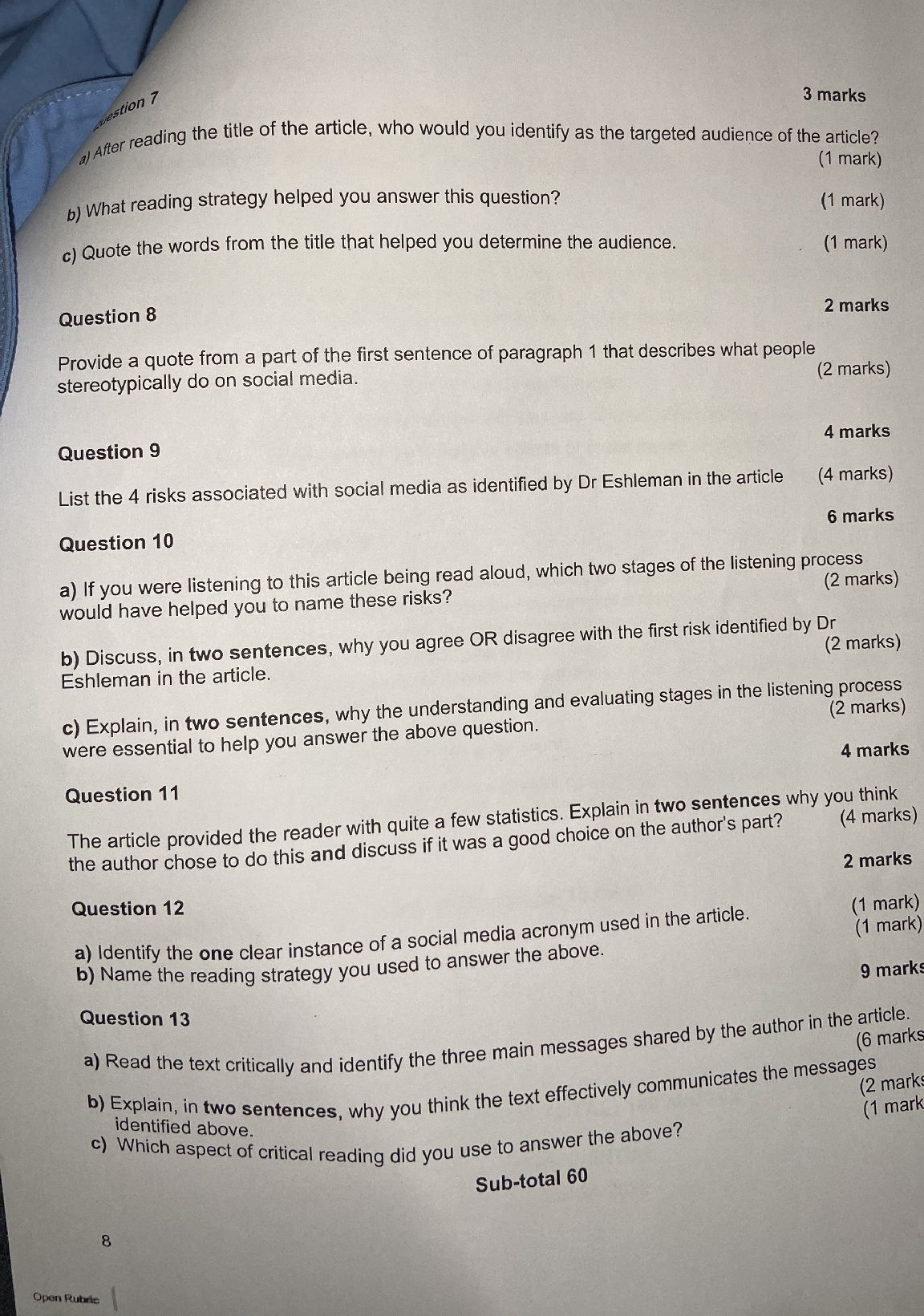 Question 13 9 marks a) Read the text | StudyX