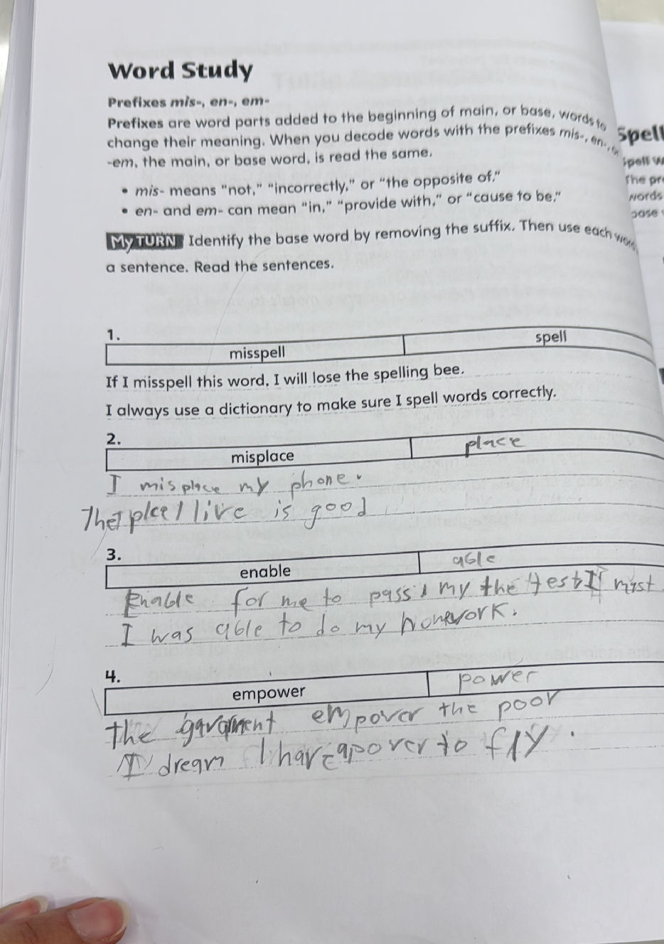 ## Word Study **Prefixes mis-, en-, em-** | StudyX
