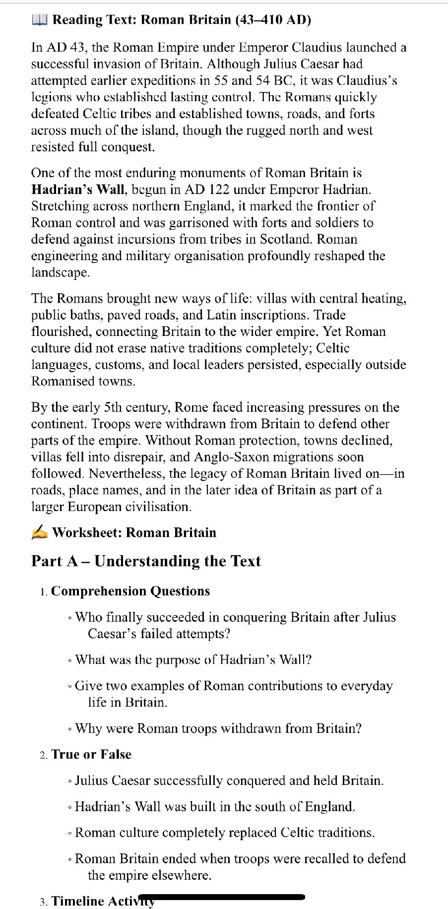 Reading Text: Roman Britain (43–410 AD) In | StudyX