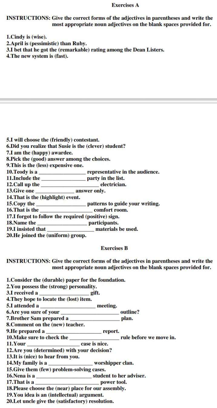 Exercises A INSTRUCTIONS: Give the correct | StudyX