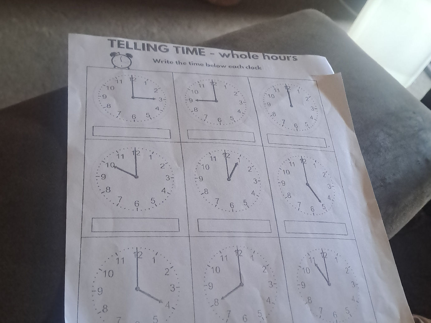 TELLING TIME - whole hours Write the time | StudyX