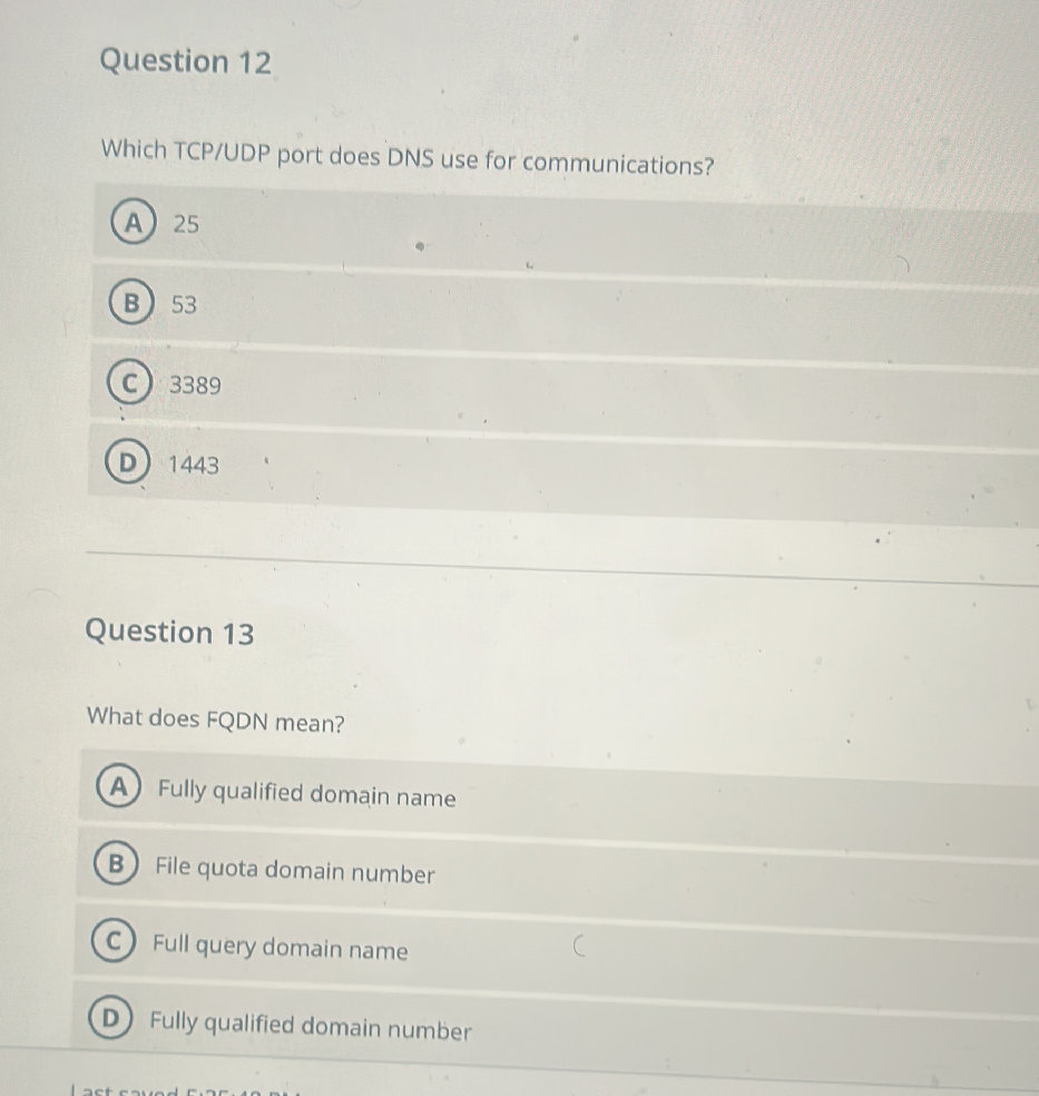 Which TCP/UDP port does DNS use for | StudyX
