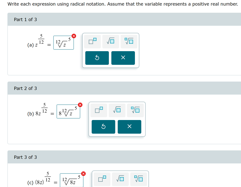 Write each expression using radical | StudyX