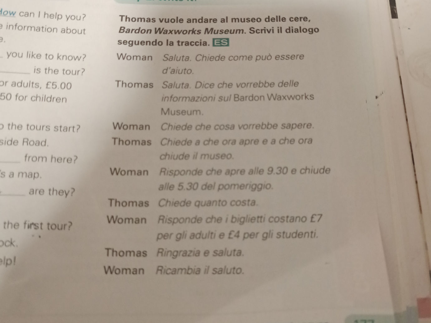 Thomas vuole andare al museo delle cere, | StudyX