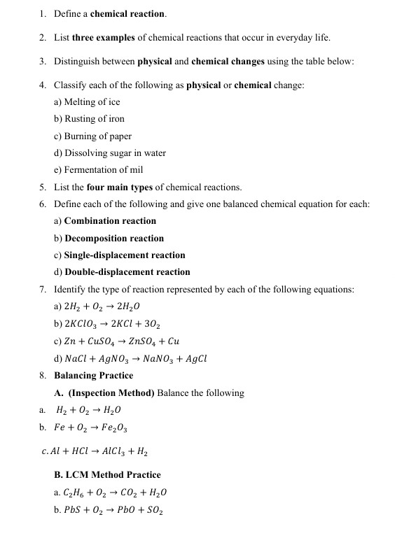 2. List three examples of chemical reactions | StudyX