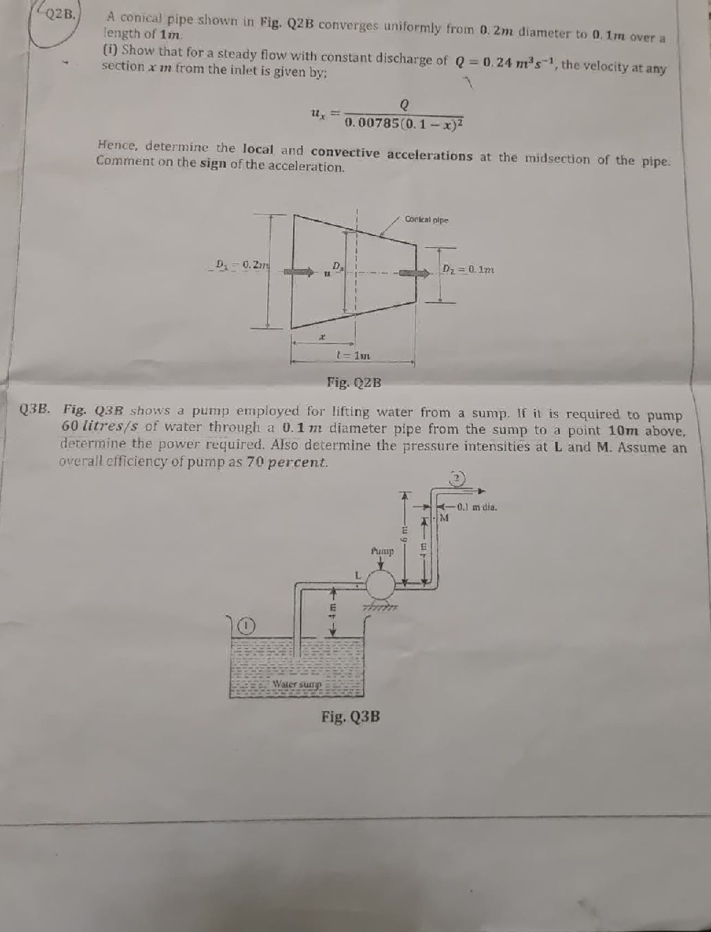 A conical pipe shown in Fig. Q2B converges | StudyX