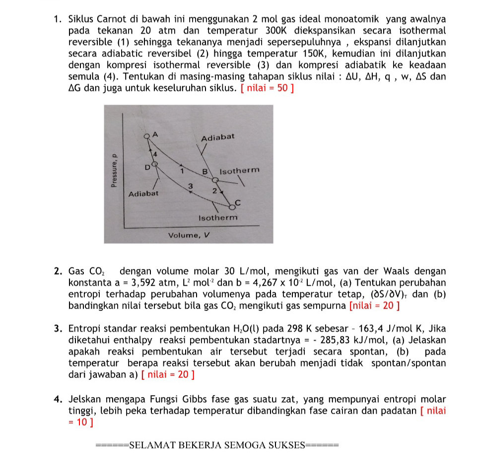 1. Siklus Carnot di bawah ini menggunakan 2 | StudyX