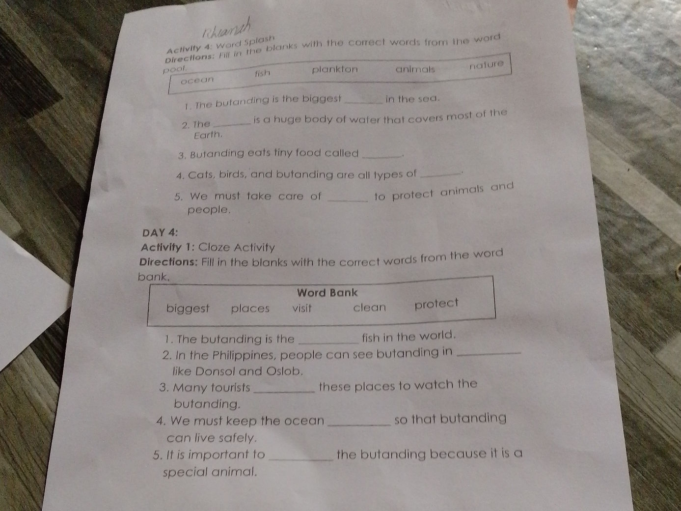 DAY 4: Activity 1: Cloze Activity | StudyX