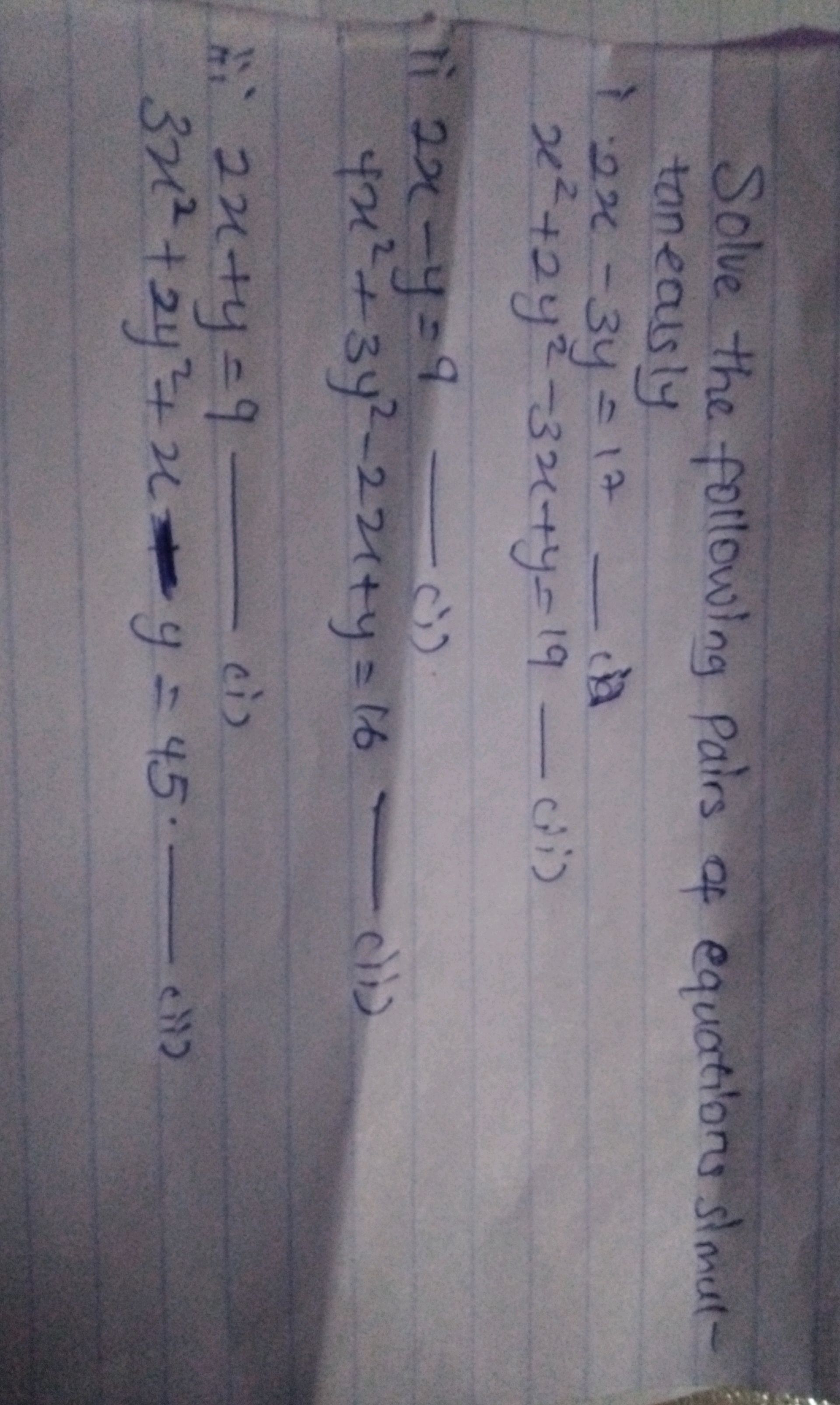 Solve the following pairs of equations | StudyX