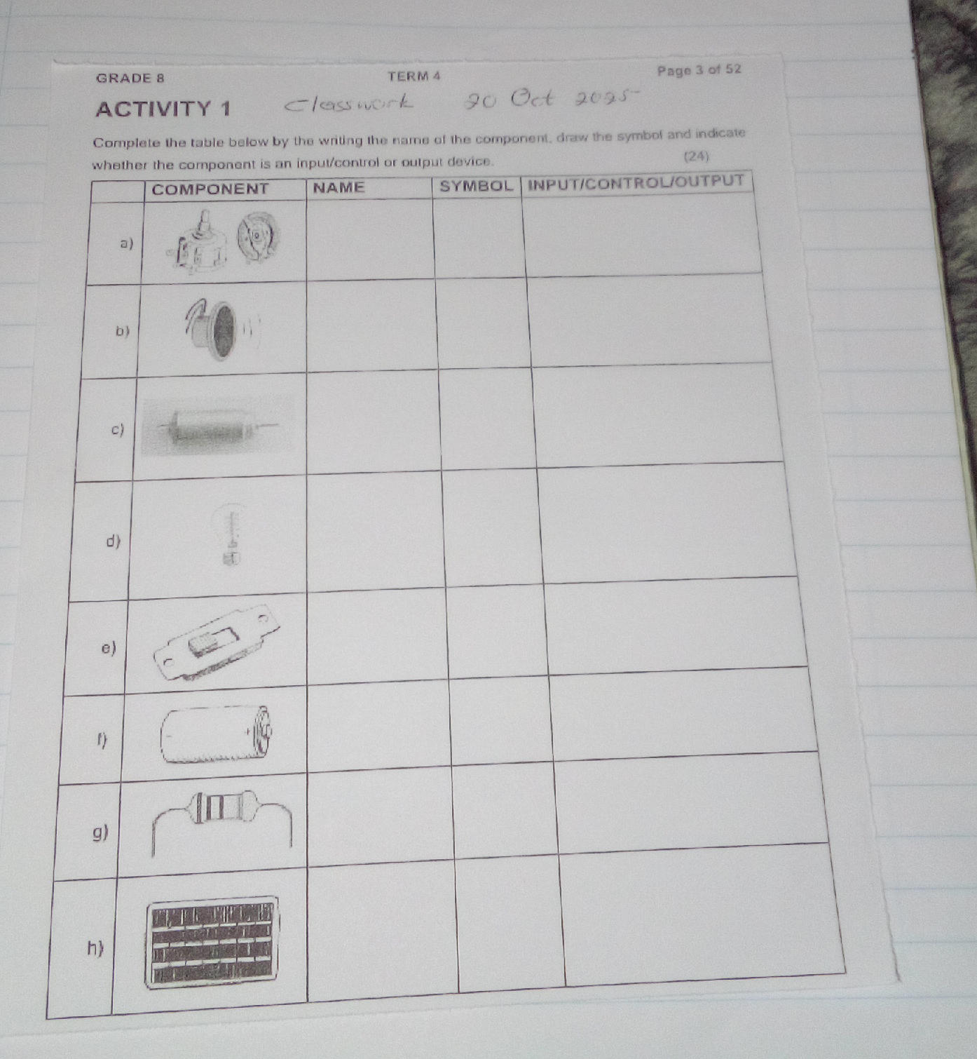 GRADE 8 ACTIVITY 1 TERM 4 Classwork 20 Oct | StudyX
