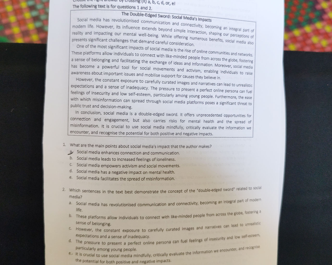 1. What are the main points about social | StudyX