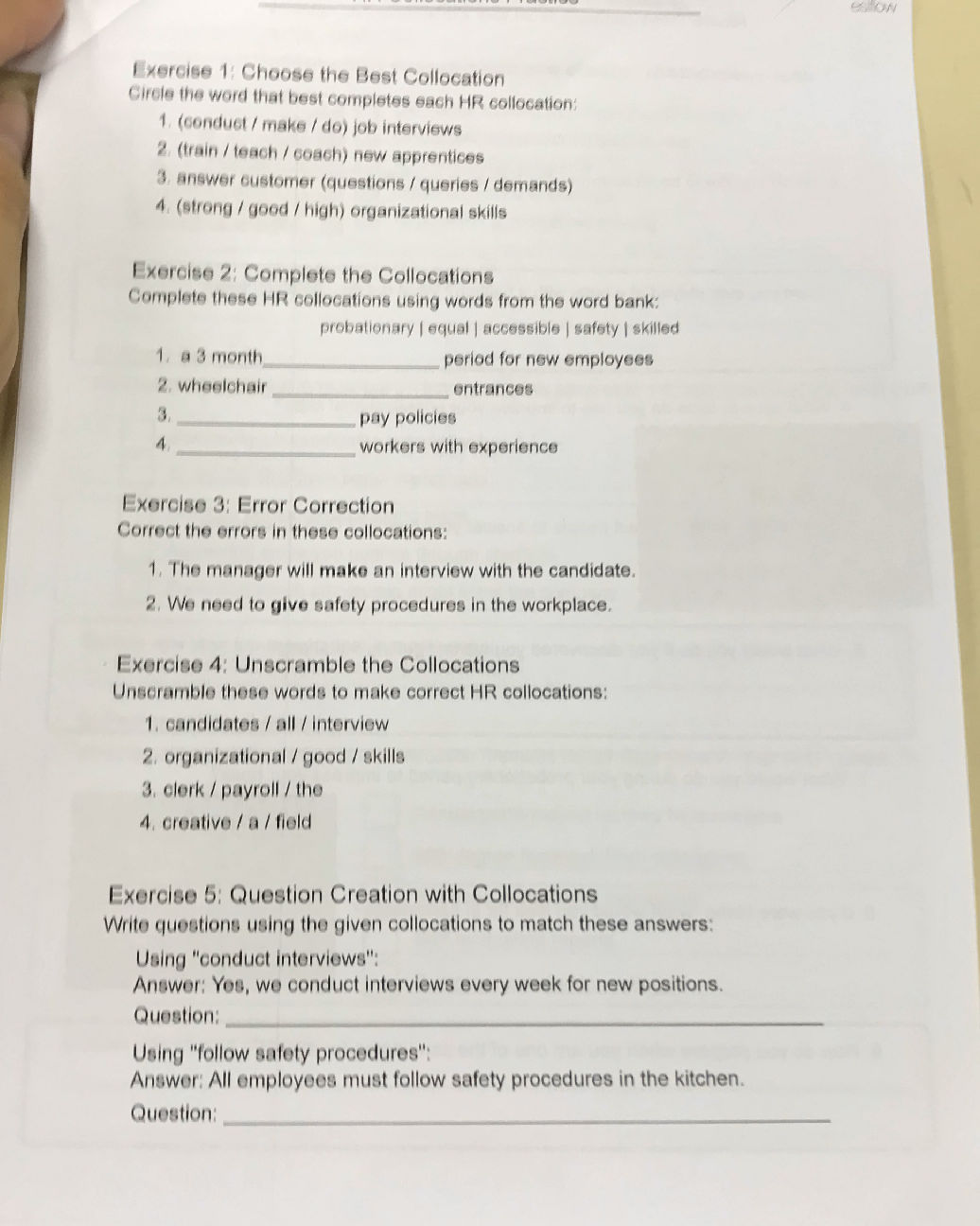 Exercise 1: Choose the Best Collocation | StudyX