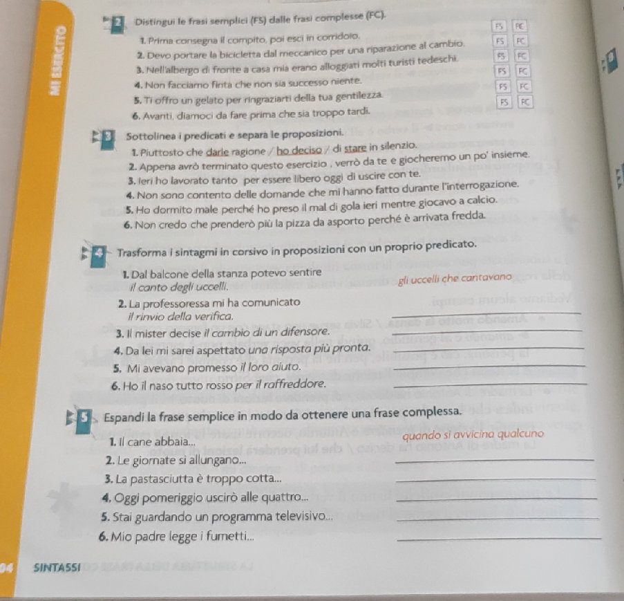 2 Distingui le frasi semplici (FS) dalle | StudyX