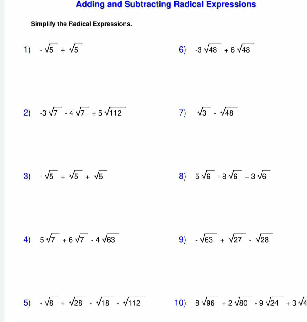 Adding and Subtracting Radical Expressions | StudyX