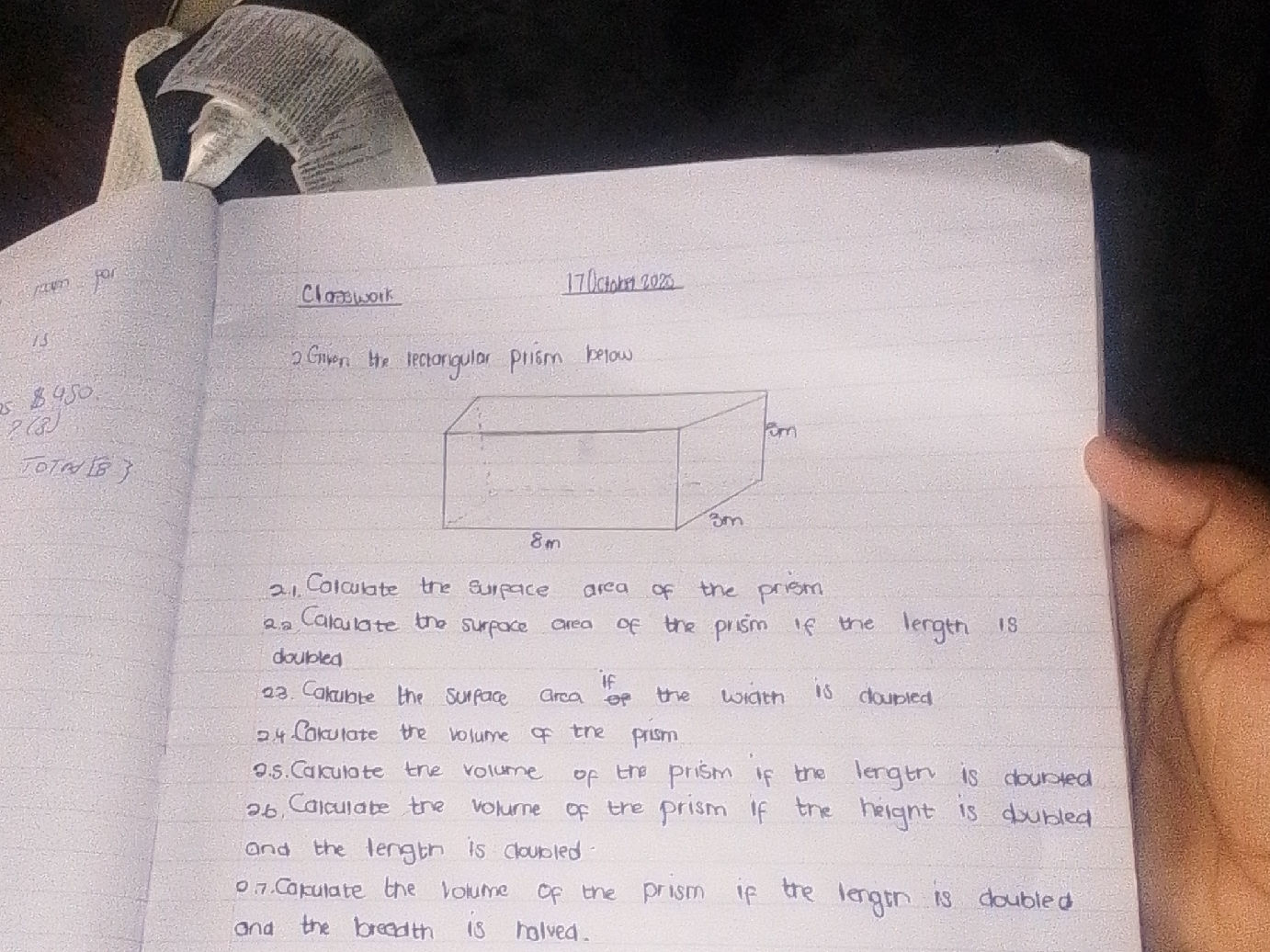 Given the rectangular prism below: [Diagram | StudyX