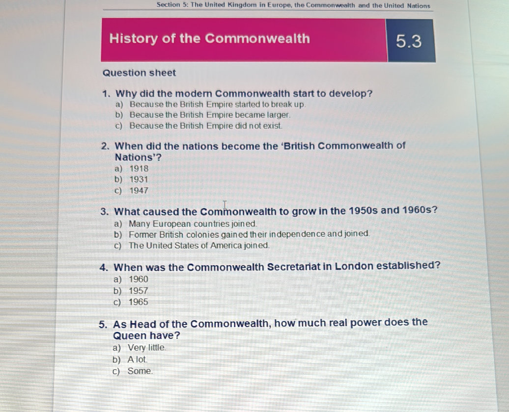 3. What caused the Commonwealth to grow in | StudyX