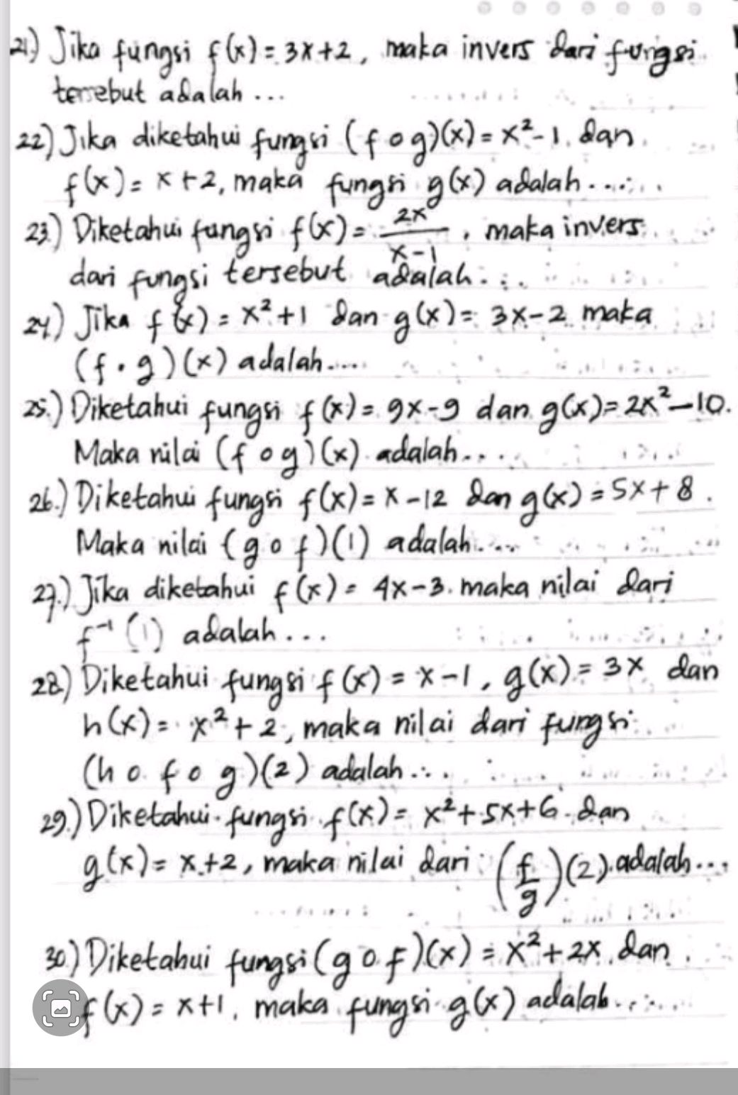 21) Jika fungsi $f(x) = 3x+2$, maka invers | StudyX