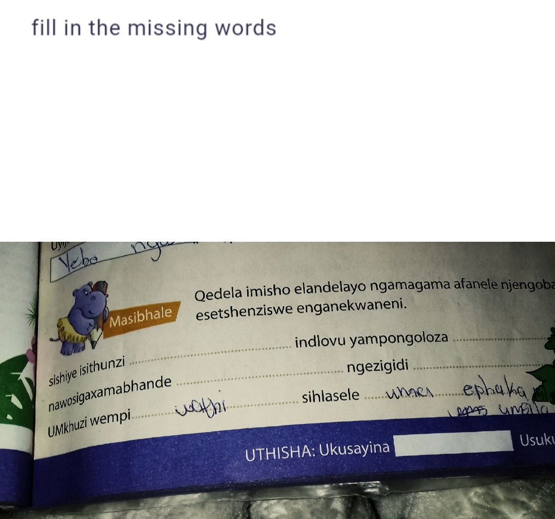 fill in the missing words Masibhale Qedela | StudyX
