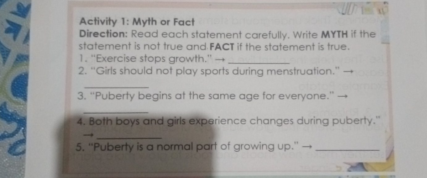 Activity 1: Myth or Fact Direction: Read | StudyX