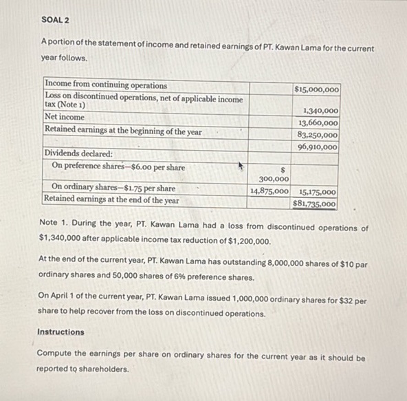 SOAL 2 A portion of the statement of income | StudyX