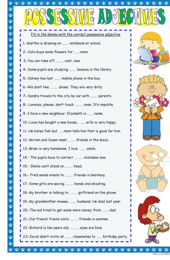 POSSESSIVE ADJECTIVES Fill in the blanks | StudyX