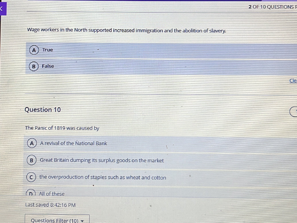 Question 10 The Panic of 1819 was caused by | StudyX
