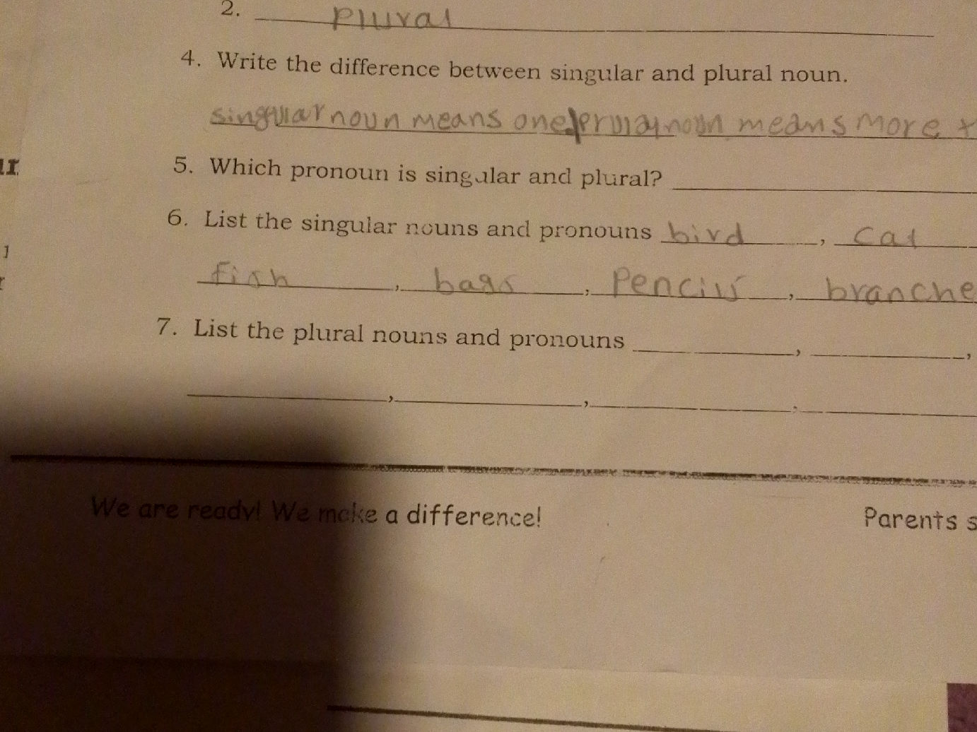 4. Write the difference between singular and | StudyX