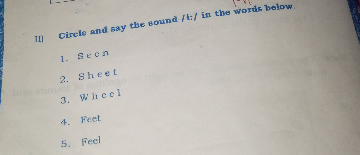 Circle and say the sound /i:/ in the words | StudyX