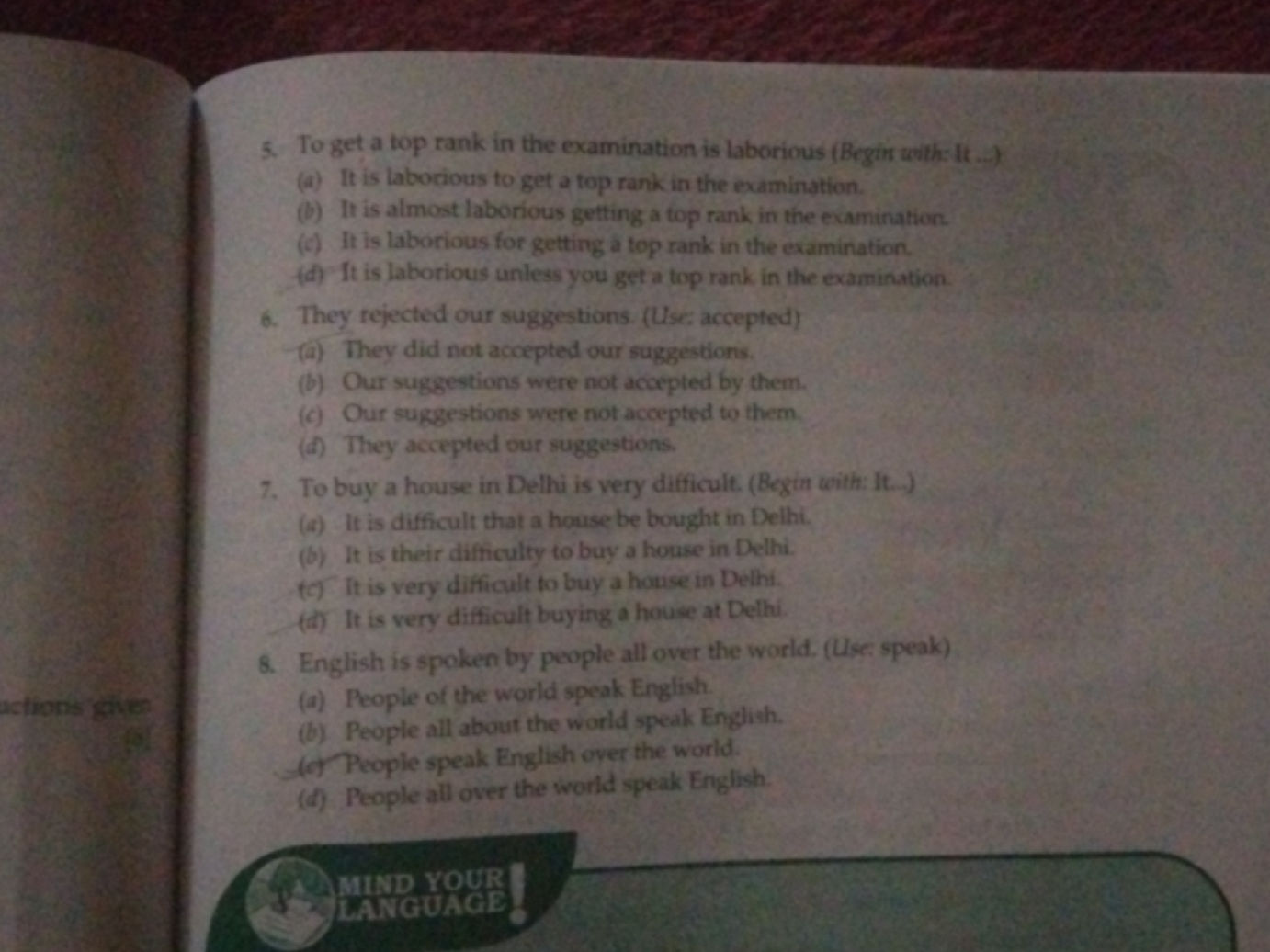 8. English is spoken by people all over the | StudyX