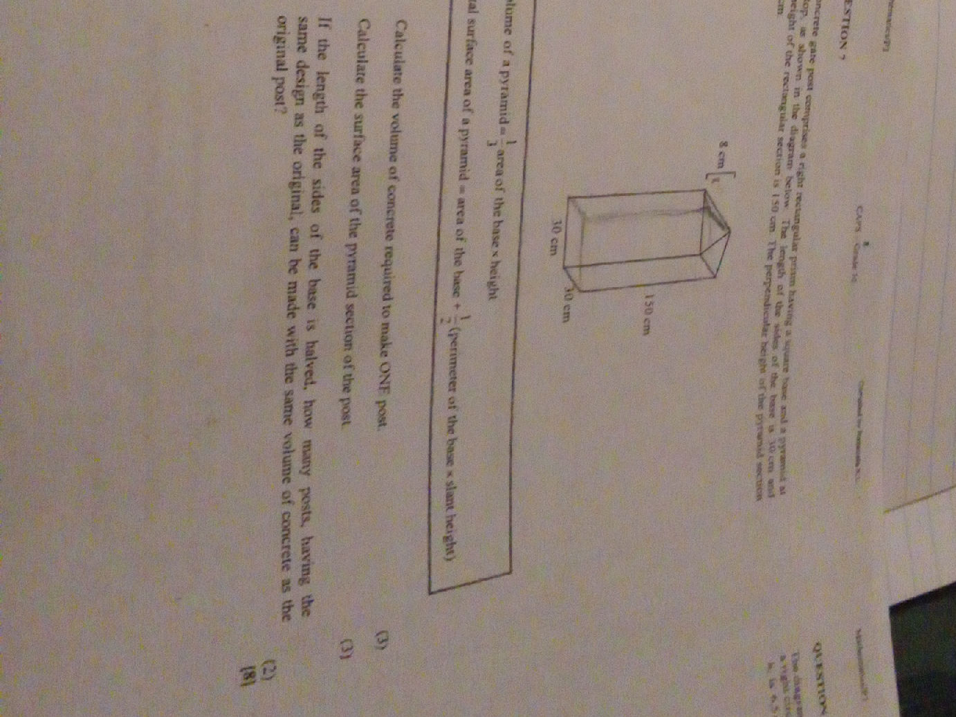 The diagram of a concrete gate post | StudyX