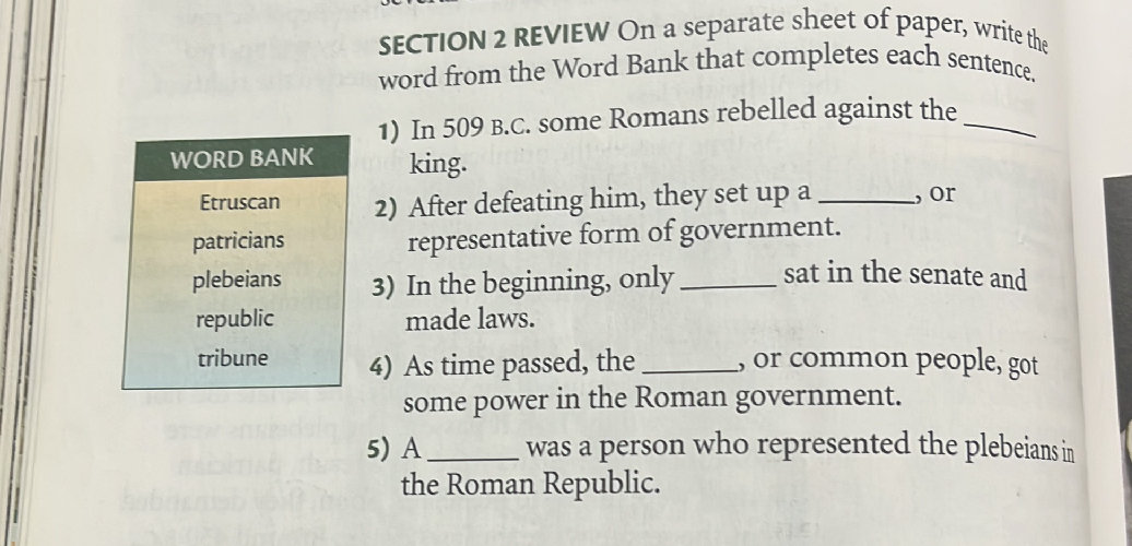 SECTION 2 REVIEW On a separate sheet of | StudyX