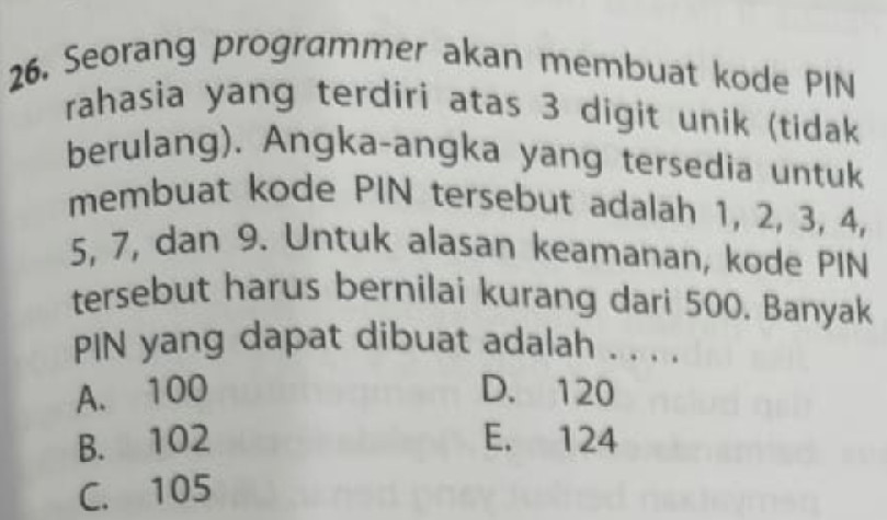 26. Seorang programmer akan membuat kode PIN | StudyX