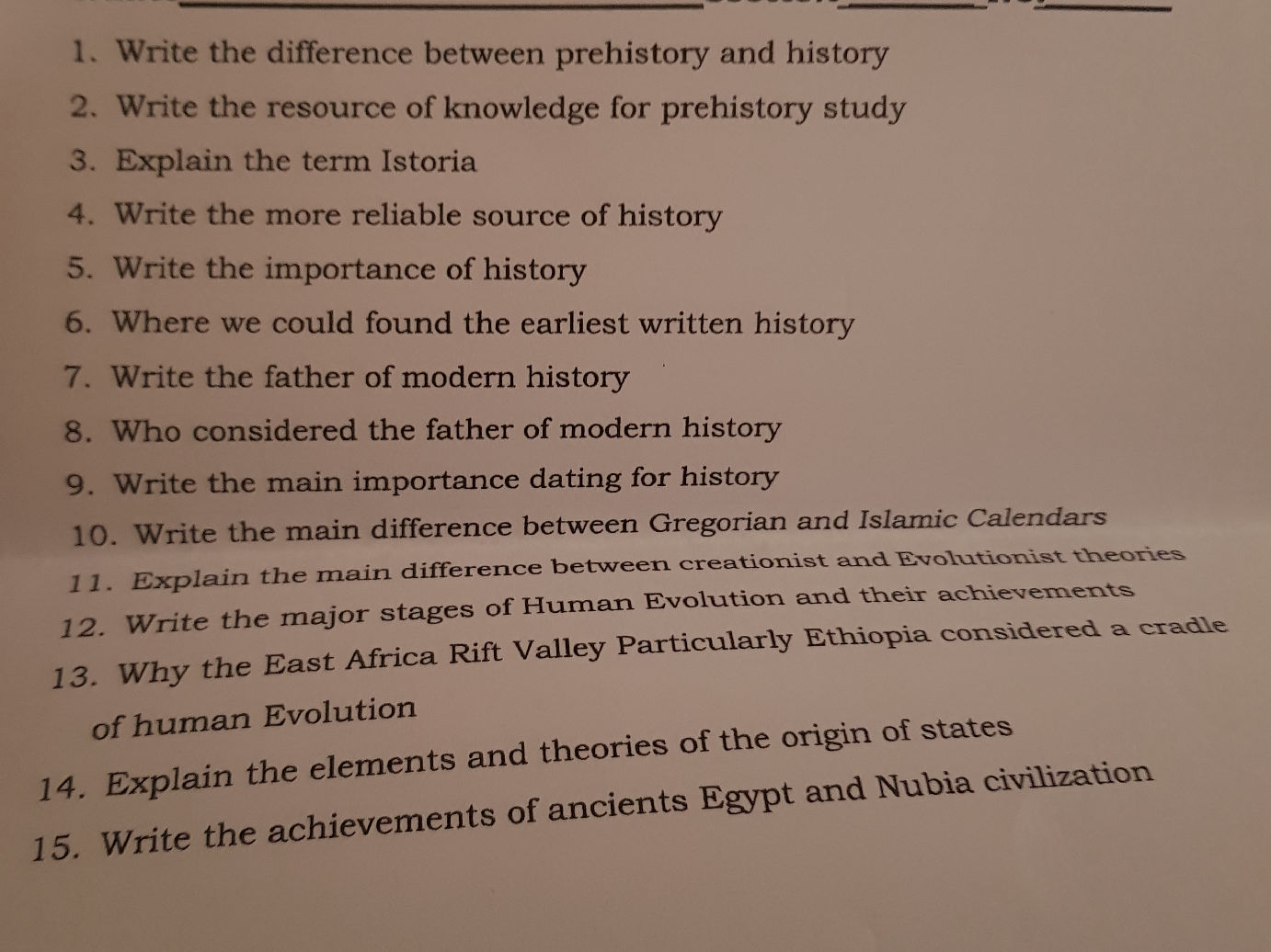 1. Write the difference between prehistory | StudyX