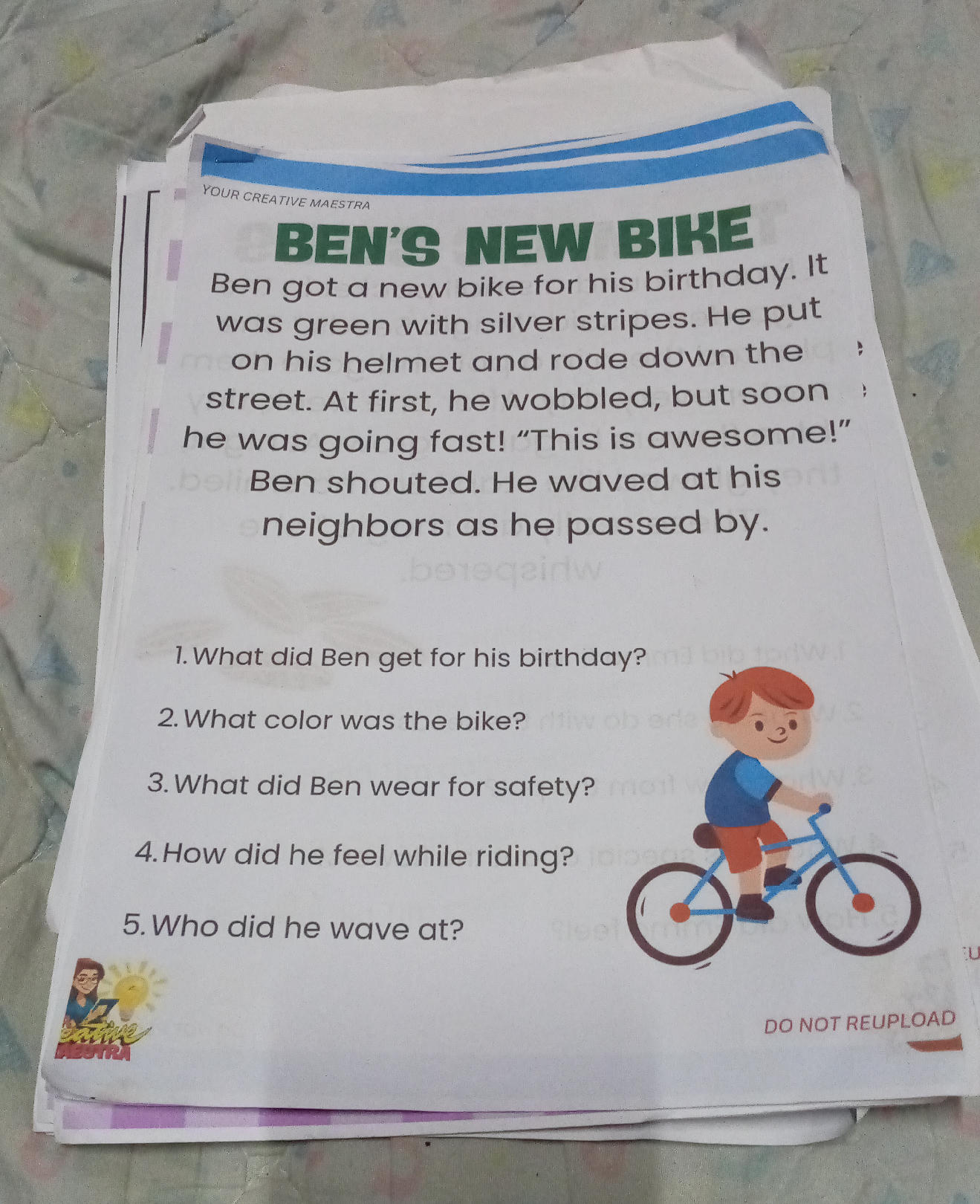 1. What did Ben get for his birthday? 2. | StudyX