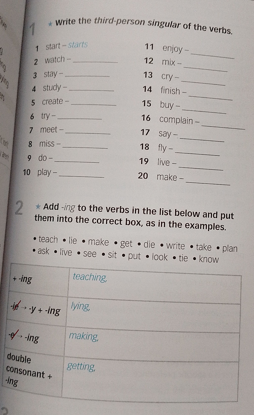 1 ★ Write the third-person singular of the | StudyX