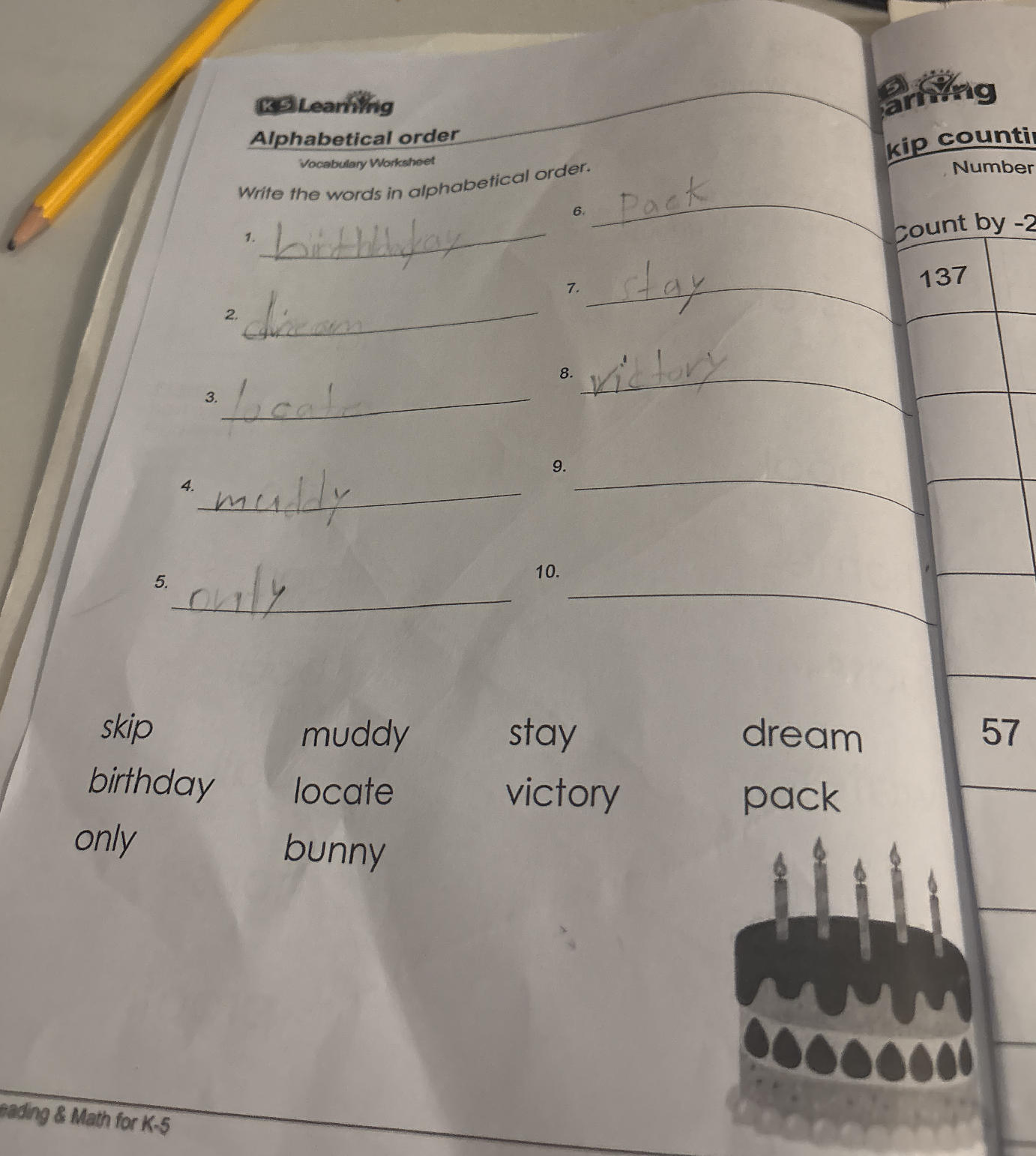 Alphabetical order Vocabulary Worksheet | StudyX